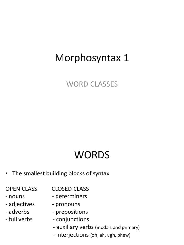 Morphosyntax 1 - Word Classes | PDF | Part Of Speech | Verb