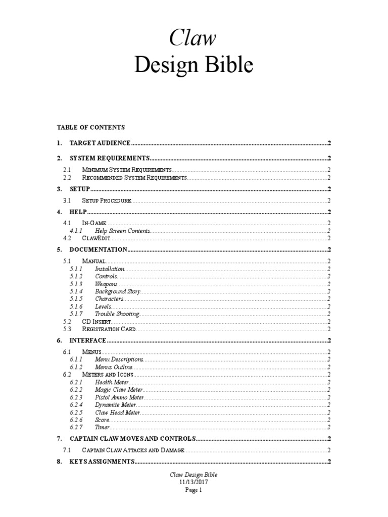 Claw Design Document | PDF | Menu (Computing) | Computer Architecture