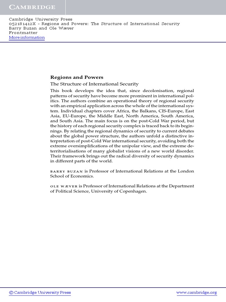 Regions and Powers. the Structure of International Security Barry Buzan ...