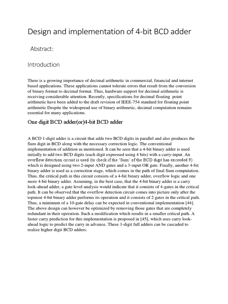 4 Bit Bcd Adder Abstract Download Free Pdf Binary Coded Decimal