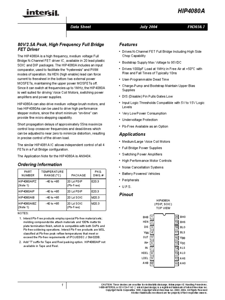 Hip 4080 A | PDF | Field Effect Transistor | Mosfet