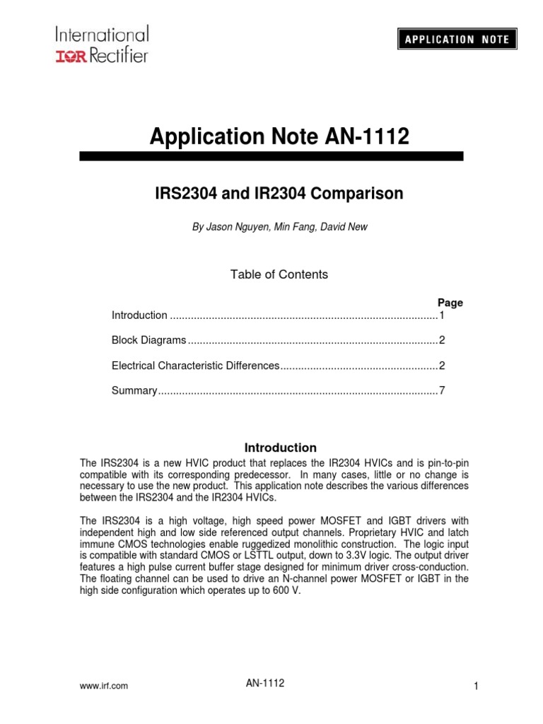 IRS2304 and IR2304 Comparison | PDF | Mosfet | Cmos