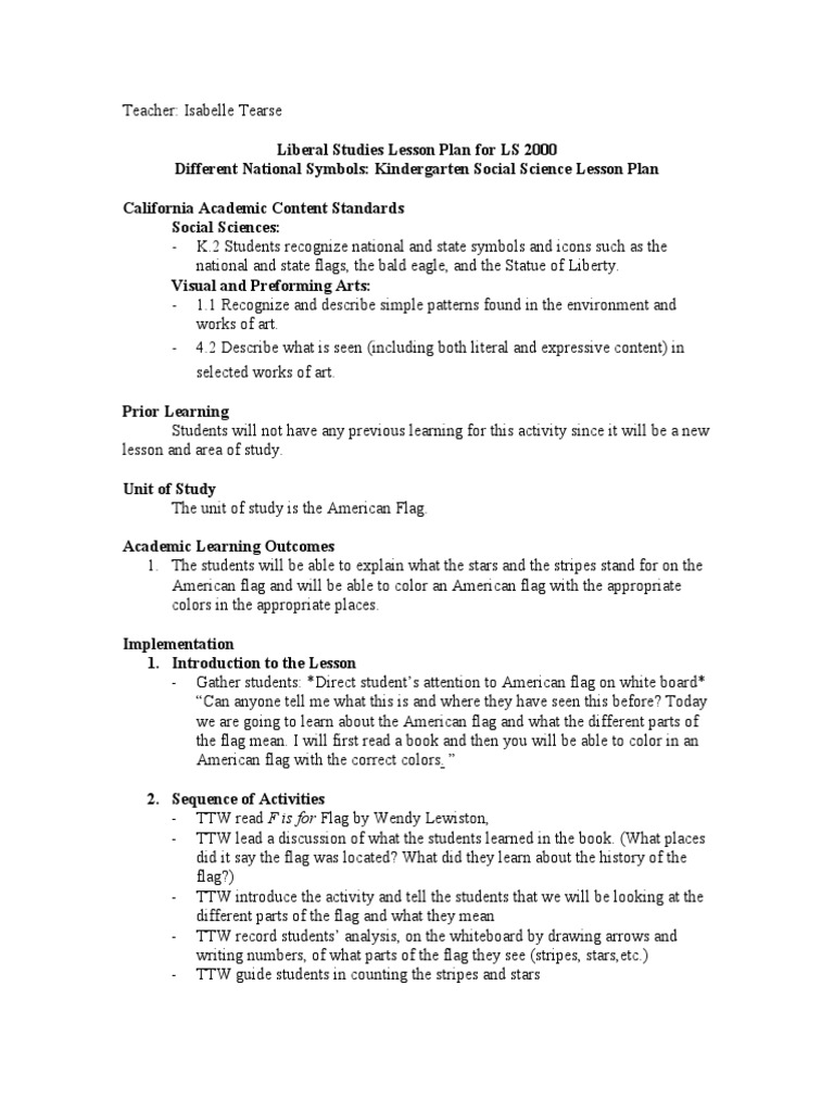 Kindergarten Lesson on American Flag | PDF | Flag Of The United States ...