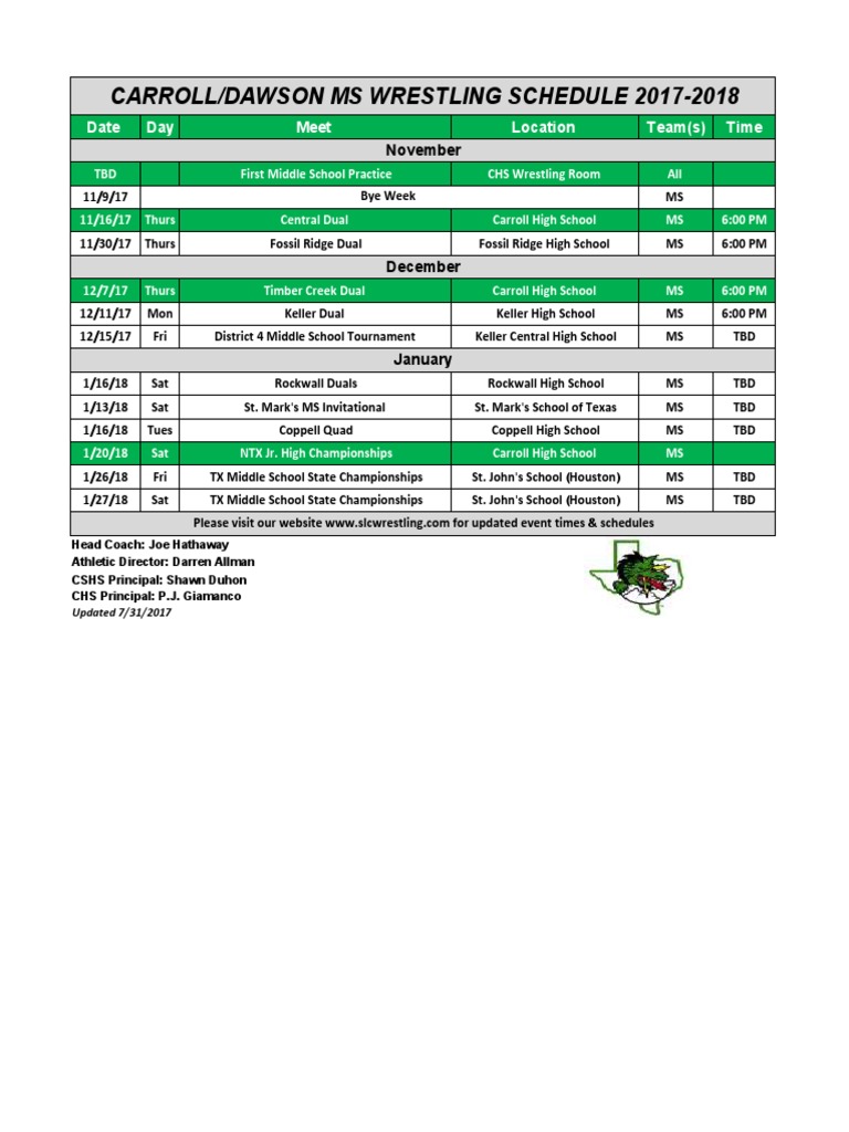 Dragon Middle School Wrestling Schedule 2017-2018 | PDF