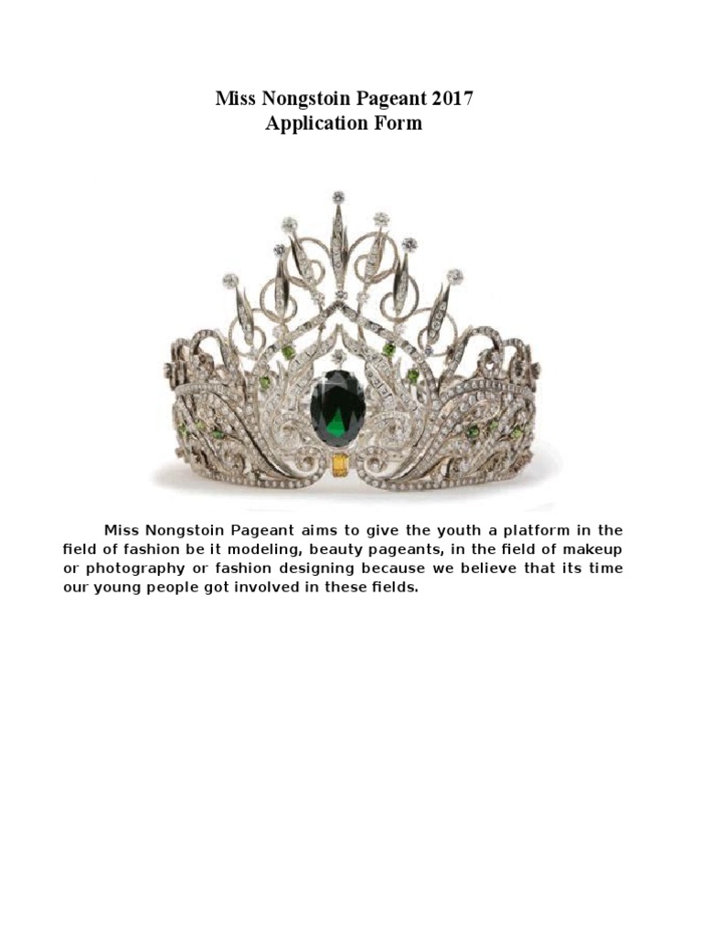 Miss Nongstoin Pageant 2017 Application Form | PDF | Fashion | Human ...
