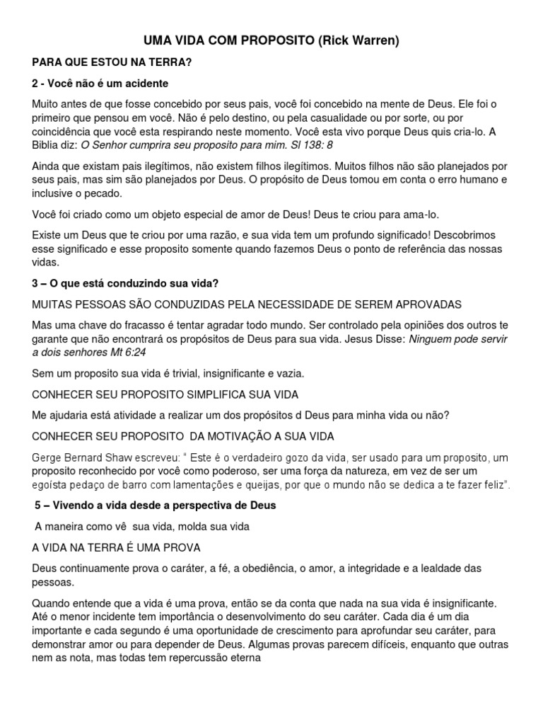 Uma Vida Com Proposito Pdf Deus Fé