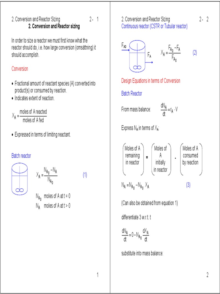 Reactor Sizing and Conversion Equations | PDF | Chemical Reactor | Mole ...