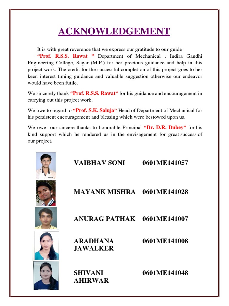 Acknowledgement for College Project | PDF