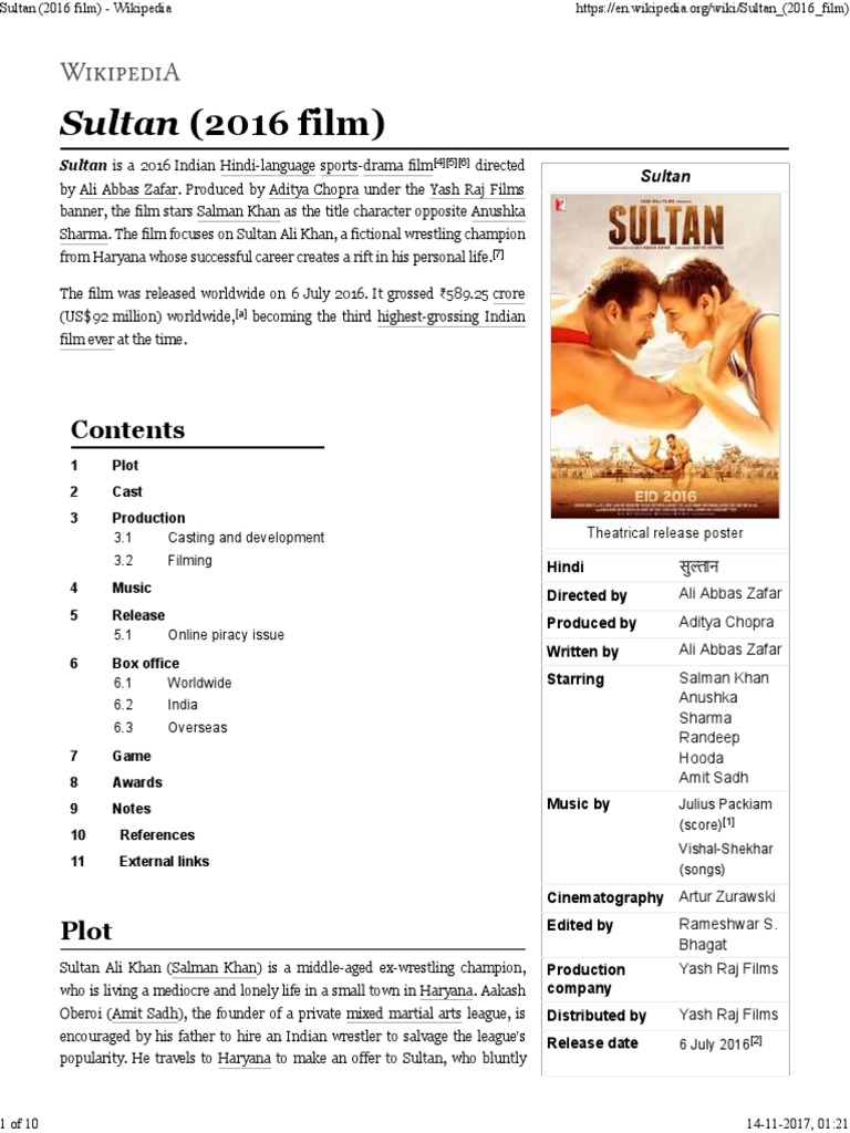 Sultan (2016 Film) - Wikipedia | PDF | Bollywood | Business