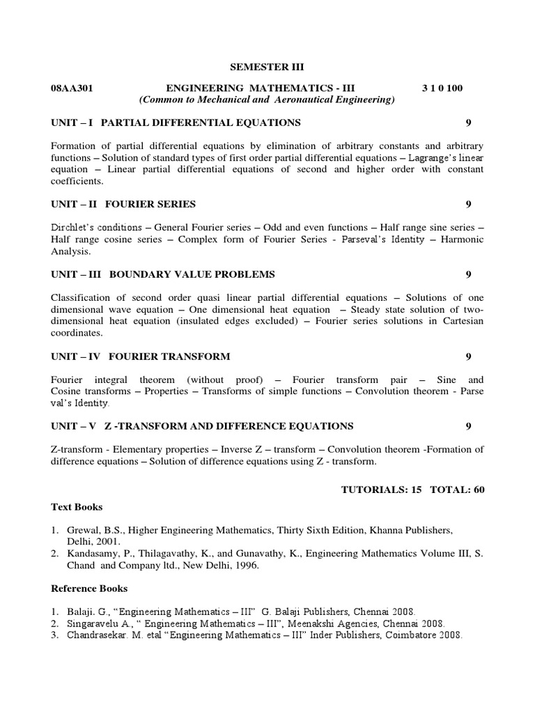08aa301 Engineering Mathematics - III | PDF | Fourier Series | Fourier ...