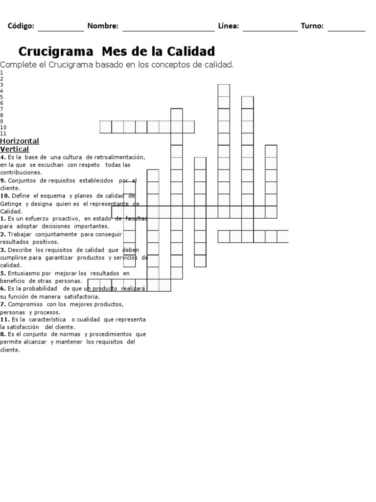 Crucigrama Mes de La Calidad - ALxF | PDF