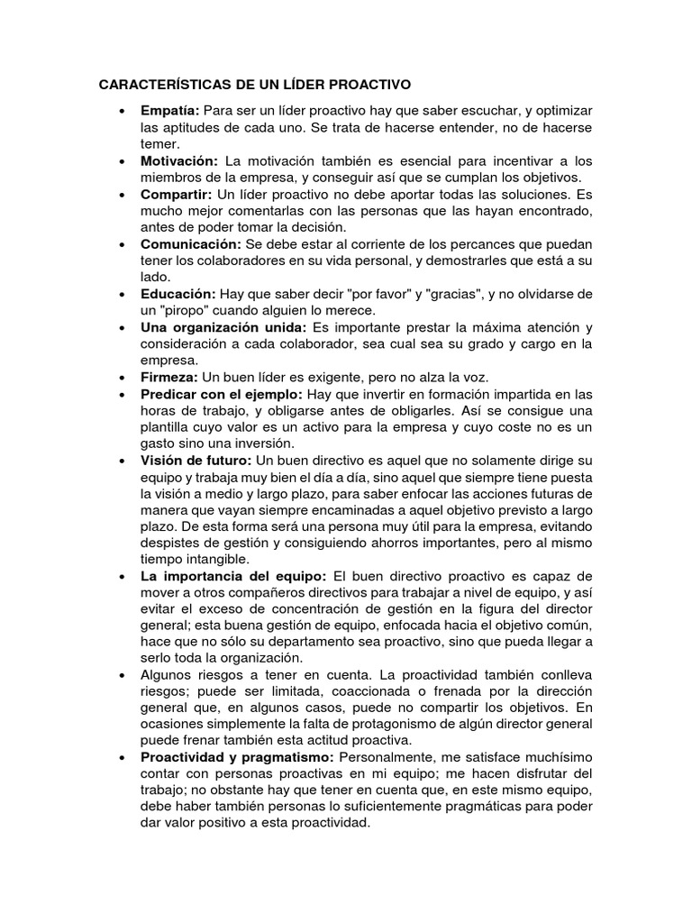 Características de Un Líder Proactivo | PDF | Liderazgo | Inversiones
