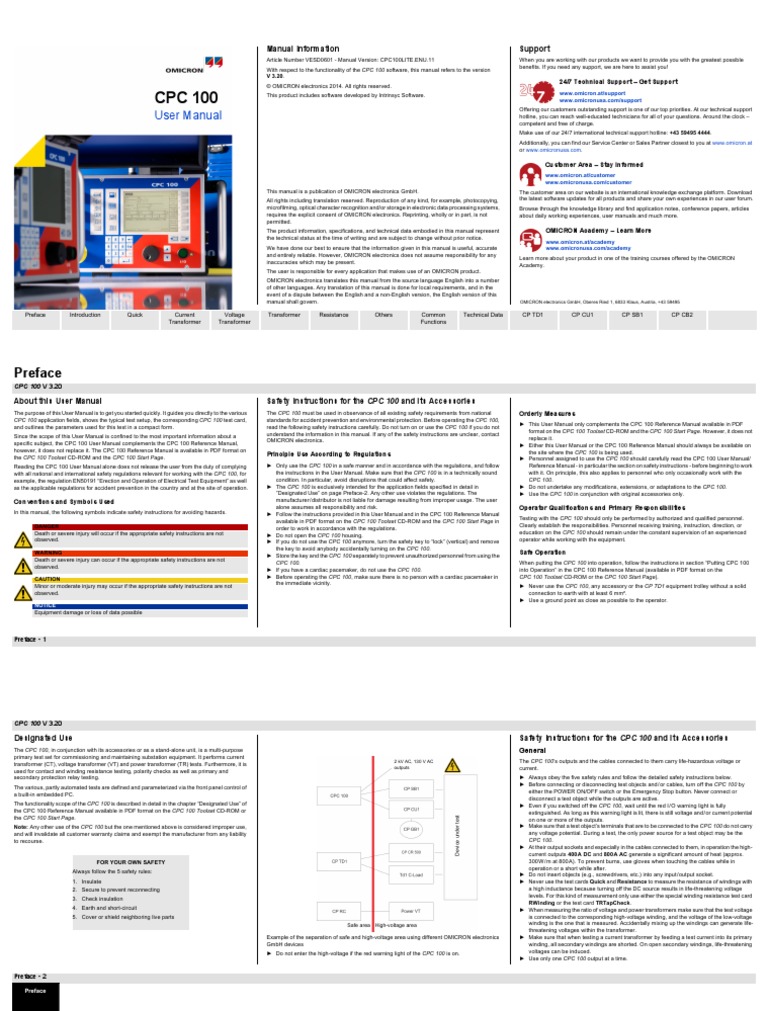 CPC 100 User Manual | PDF | Electrical Connector | High Voltage