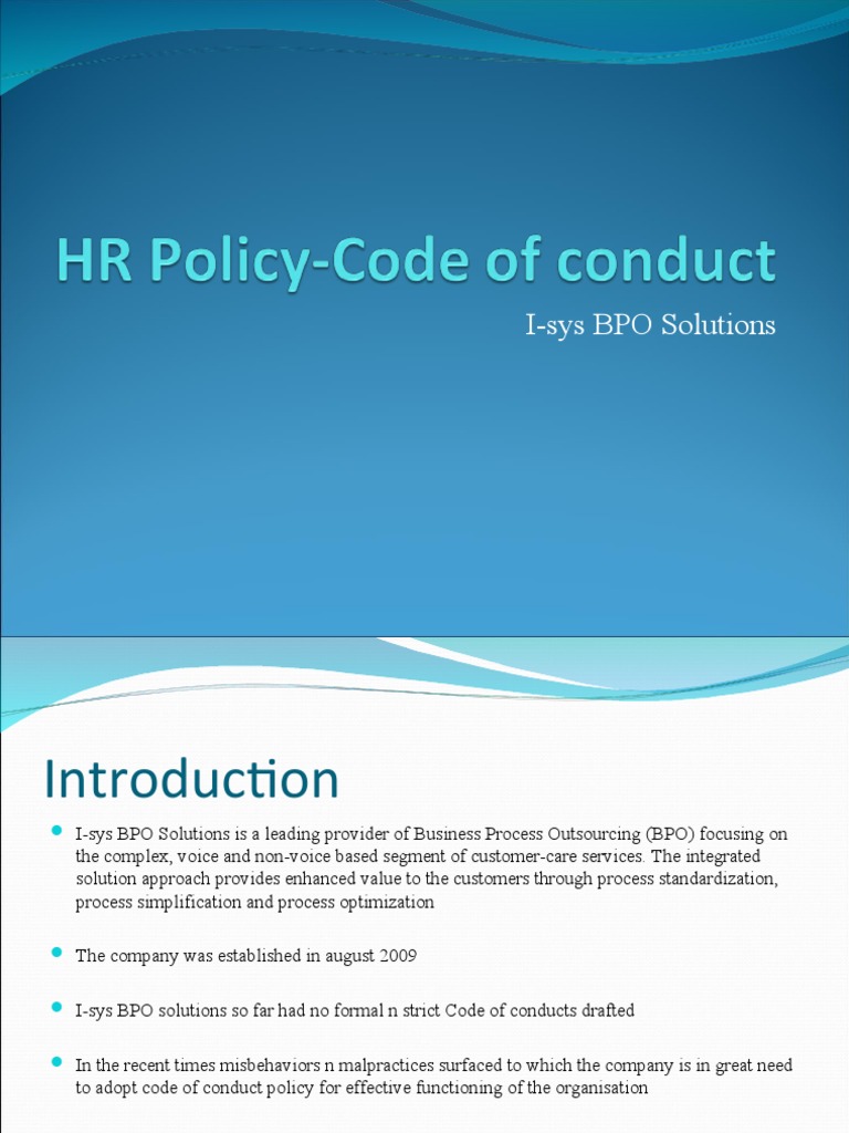 HR Policy-Code of Conduct | PDF | Outsourcing | Board Of Directors