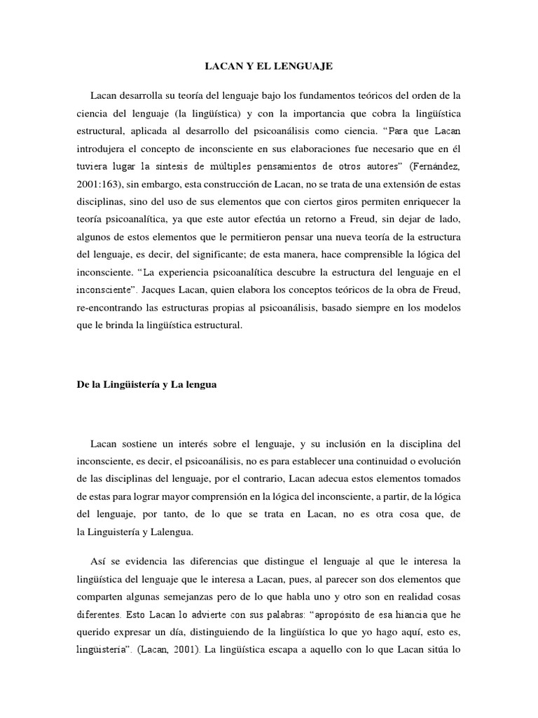 Lacan y la Estructura del Lenguaje | PDF | Jacques Lacan | Psicoanálisis