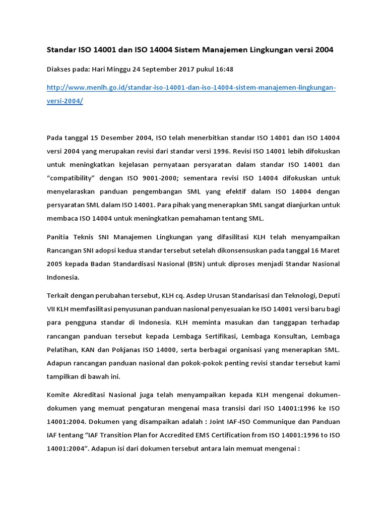 Revisi ISO 14001 dan 14004: 2004 | PDF