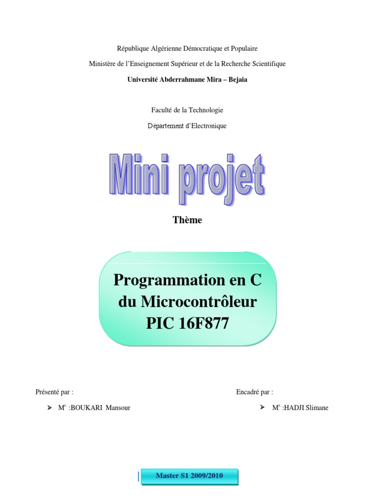 Programmation en C Du Microcontrôlleur PIC16F877 | PDF | C (Langage de programmation ...