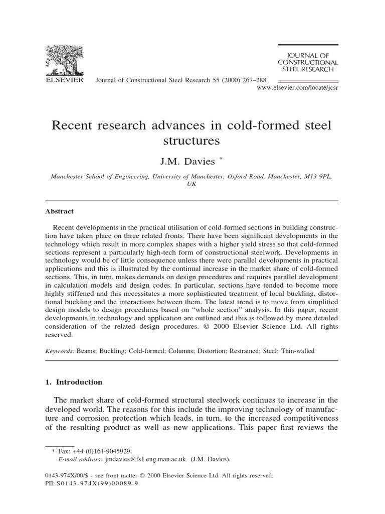 2000 - Recent Research Advances in Cold-Formed Steel Structures | PDF ...