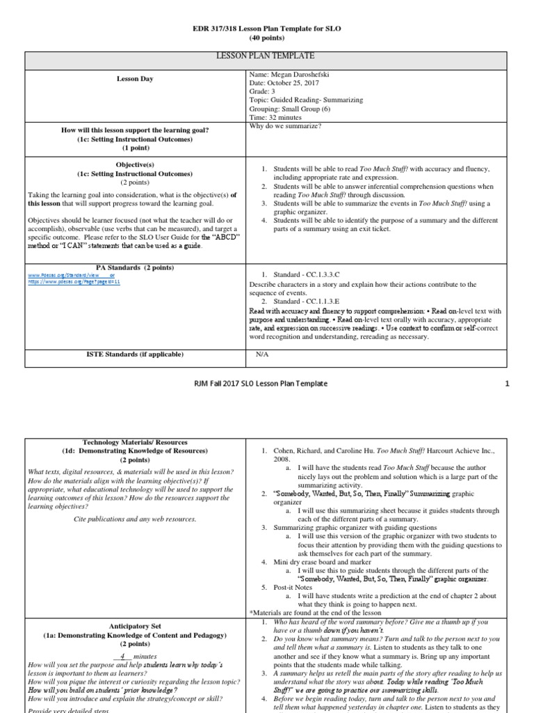 Summarizing Lesson Plan | PDF | Educational Assessment | Lesson Plan