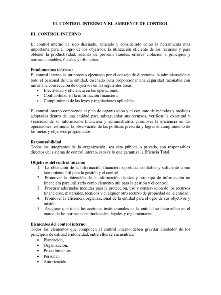 El Control Interno y Ambiente de Control | PDF | Contabilidad | Información