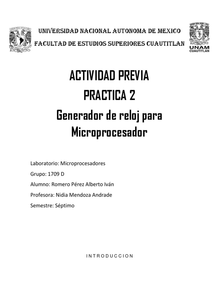 Actividad Previa Practica 2 - Microprocesador | PDF | Microprocessor | Central Processing Unit