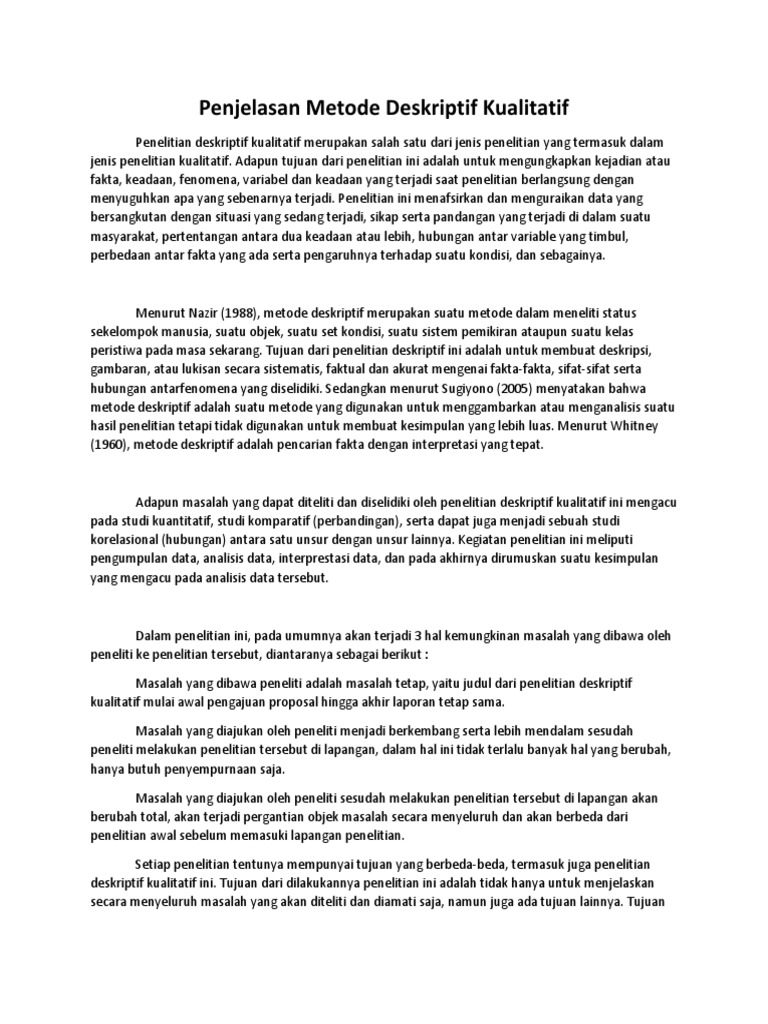 Penjelasan Metode Deskriptif Kualitatif | PDF
