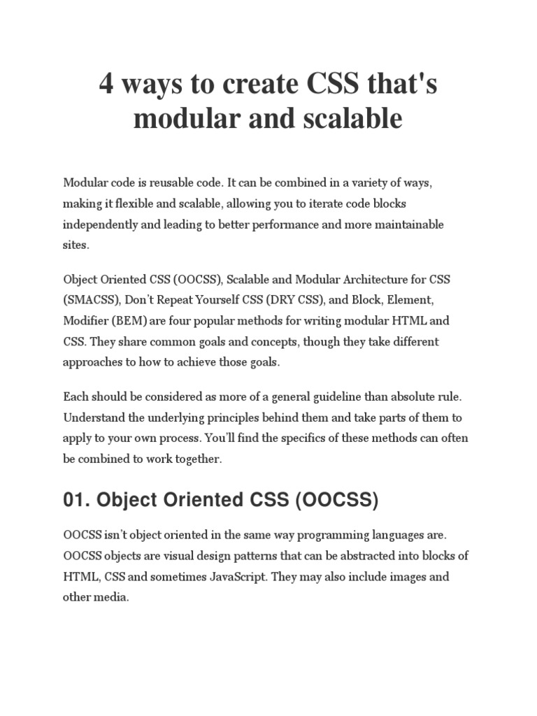 4 Ways To Create CSS That's Modular and Scalable: 01. Object Oriented CSS (OOCSS) | PDF ...