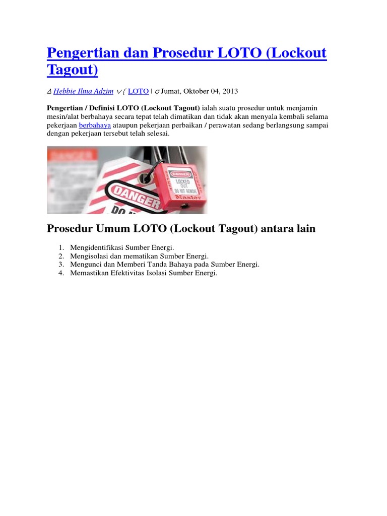 Prosedur LOTO untuk Keamanan Kerja | PDF