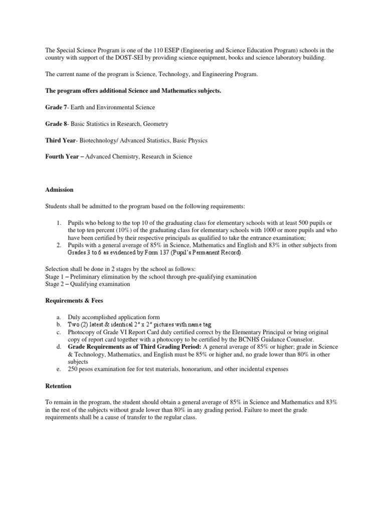 The Special Science Program | PDF