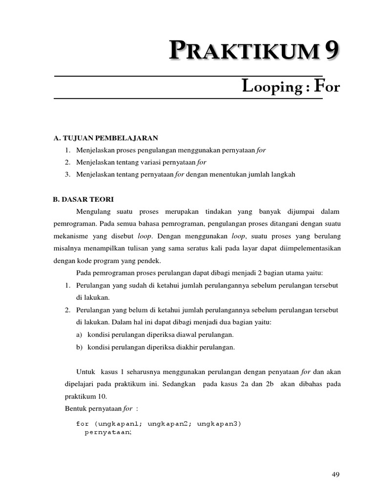 Prakt 09 Looping For | PDF | Metode & Bahan Ajar