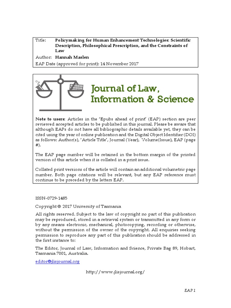 Policymaking For Human Enhancement Technologies: Scientific Description ...