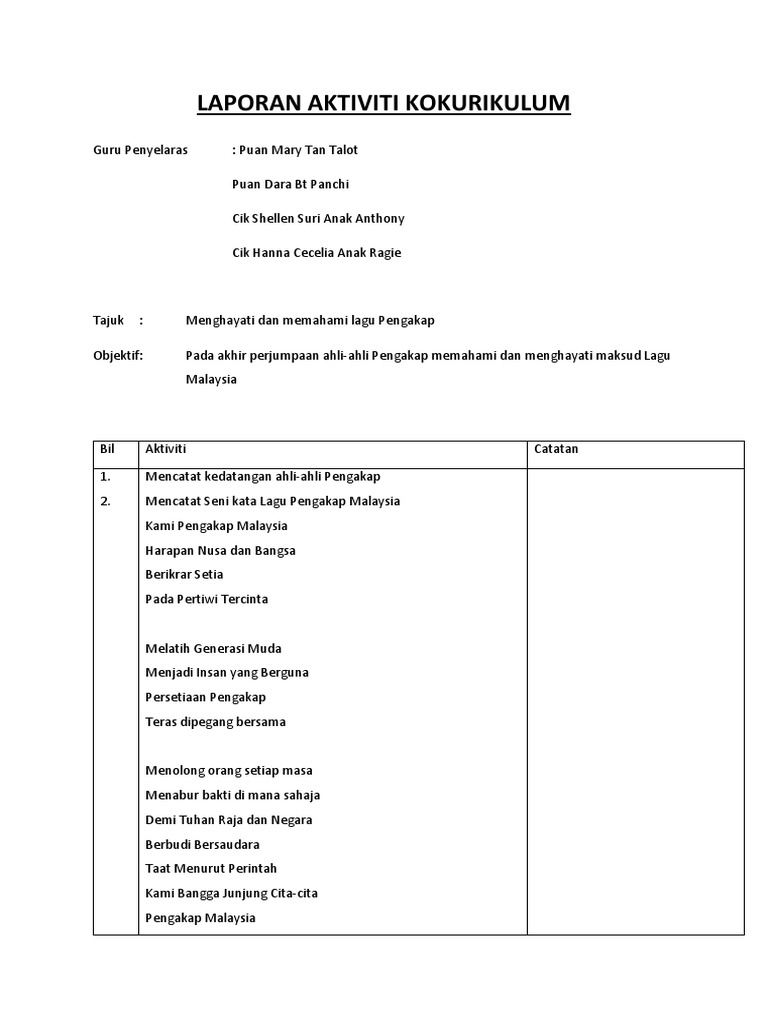 Laporan Aktiviti Kokurikulum | PDF