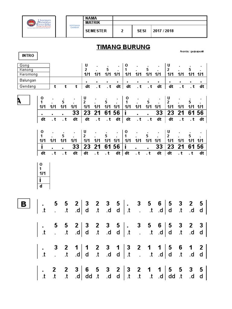 20171112061116nota 2 Skor Lagu Timang Burung | PDF