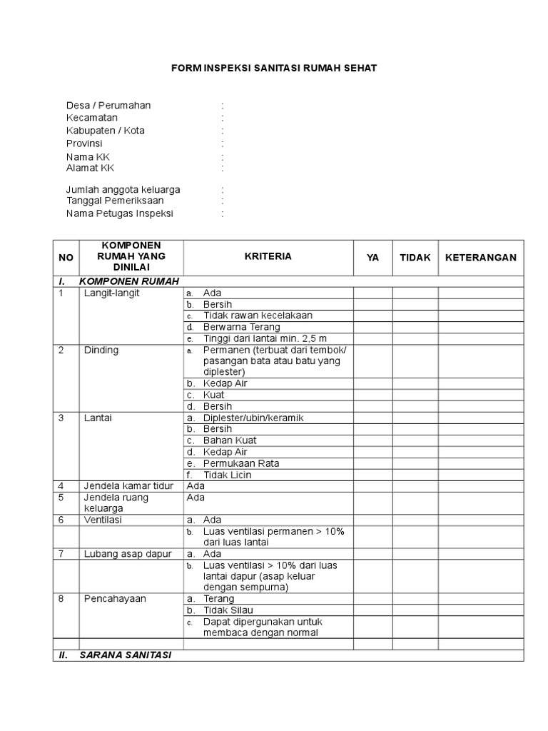 Form Inspeksi Sanitasi Rumah Sehat