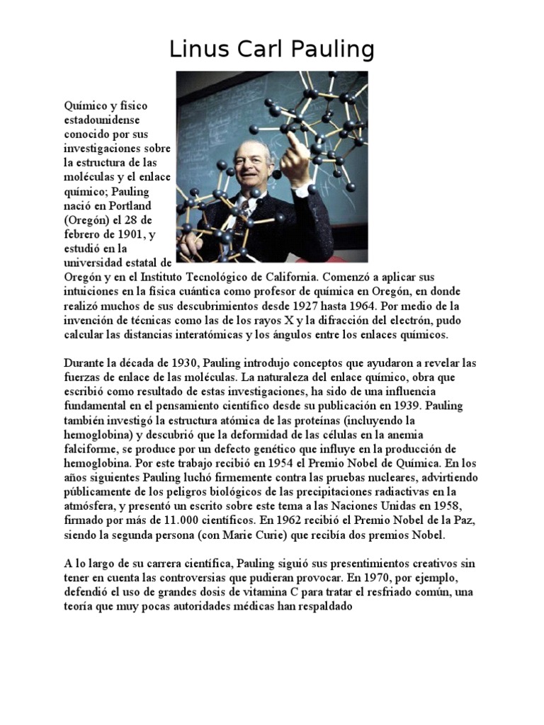Linus Carl Pauling | PDF | Enlace químico | Química