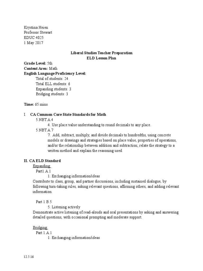 Eld Lesson Plan PDF | PDF | Vocabulary | Educational Assessment