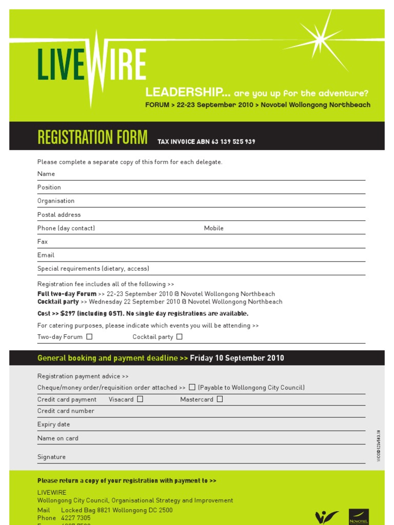 Wollongong Leadership Forum Registration | PDF