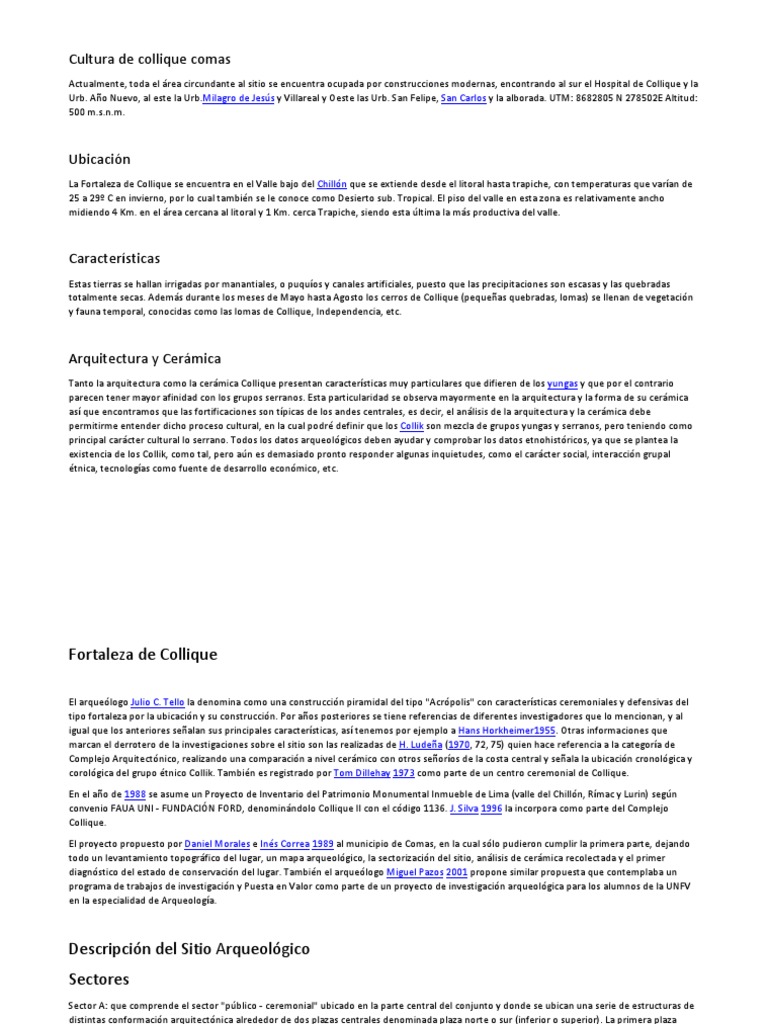 Cultura de Collique Comas | PDF | Imperio Inca | Lima