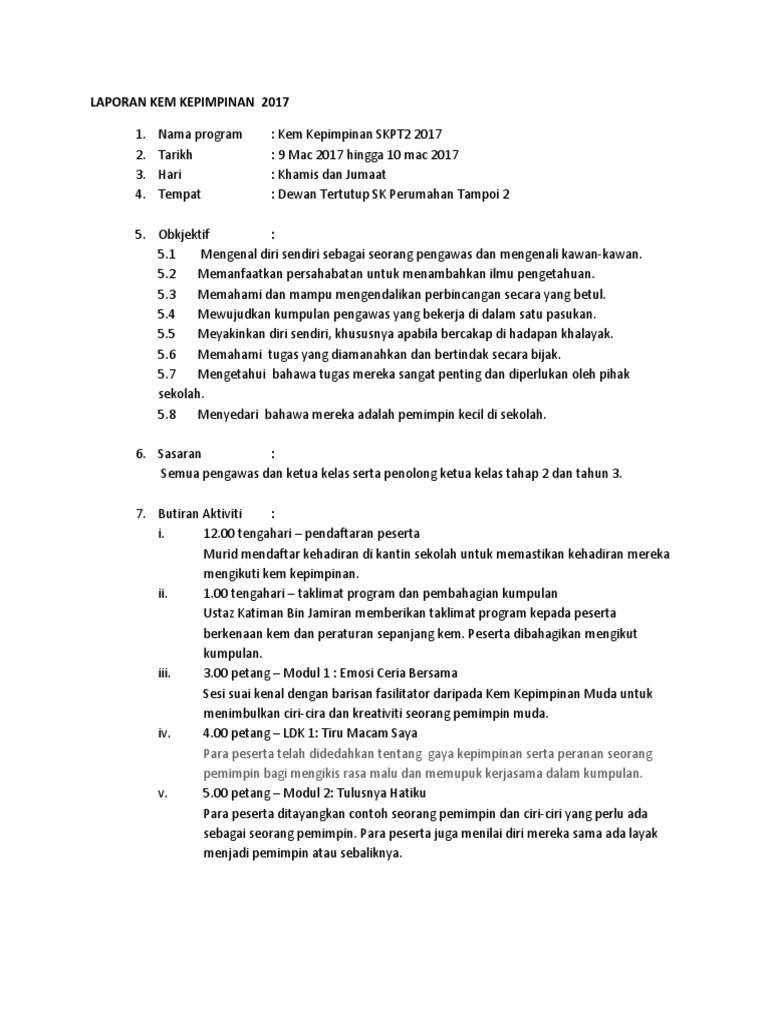 Laporan Kem Kepimpinan 2017 | PDF