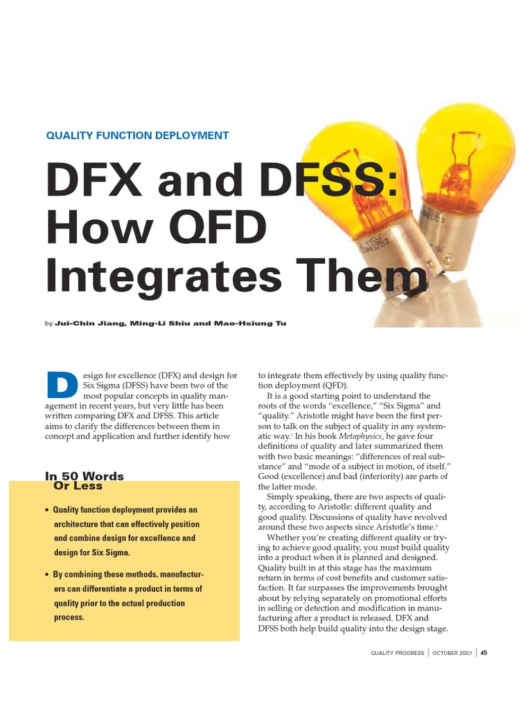 DFX and DFSS How QFD Integrates Them | PDF | Design For Six Sigma ...