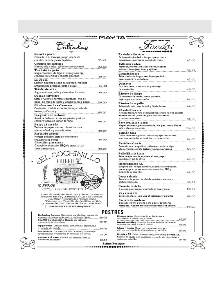 Menú Gourmet de Fusión Peruana | PDF | Salsa | tostada