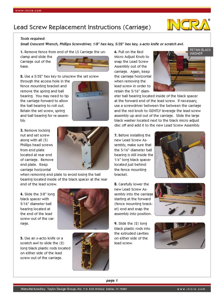 Lead Screw Replacement Instructions | PDF | Screw | Nut (Hardware)