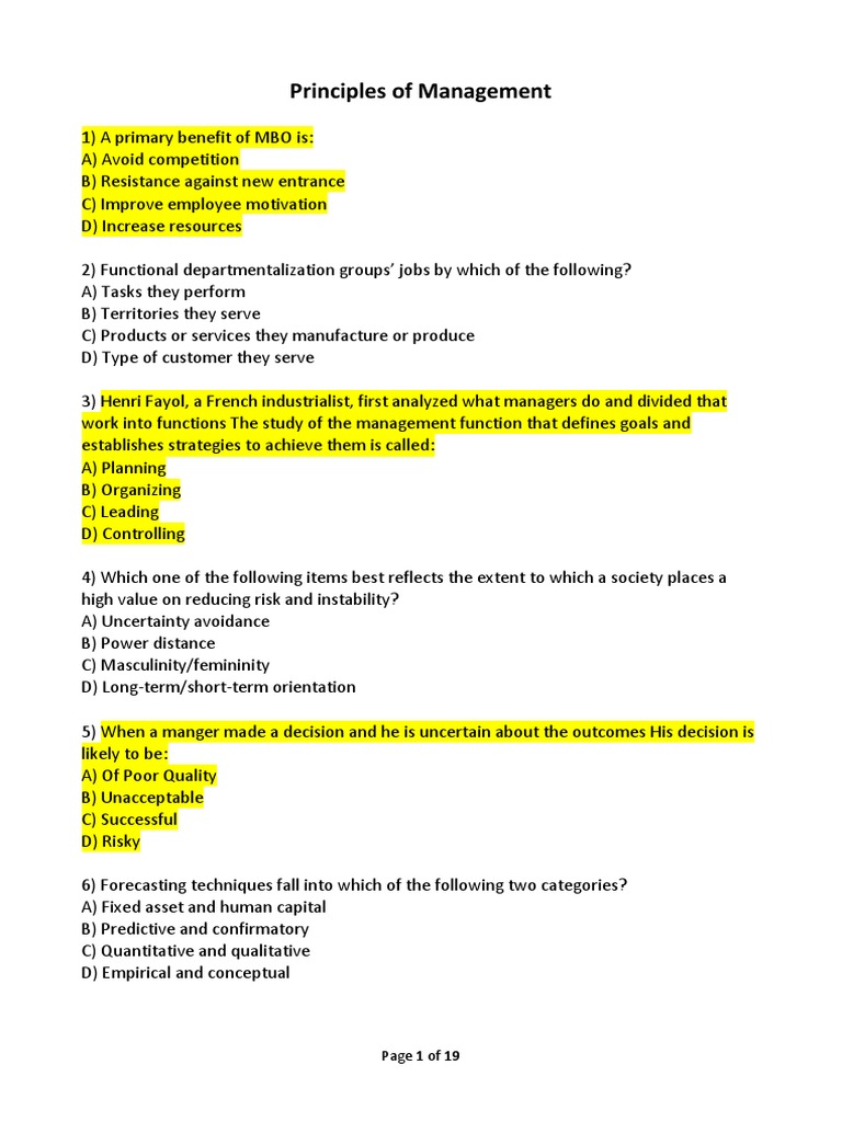 Principles of Management MCQs Guide | PDF | Strategic Management ...