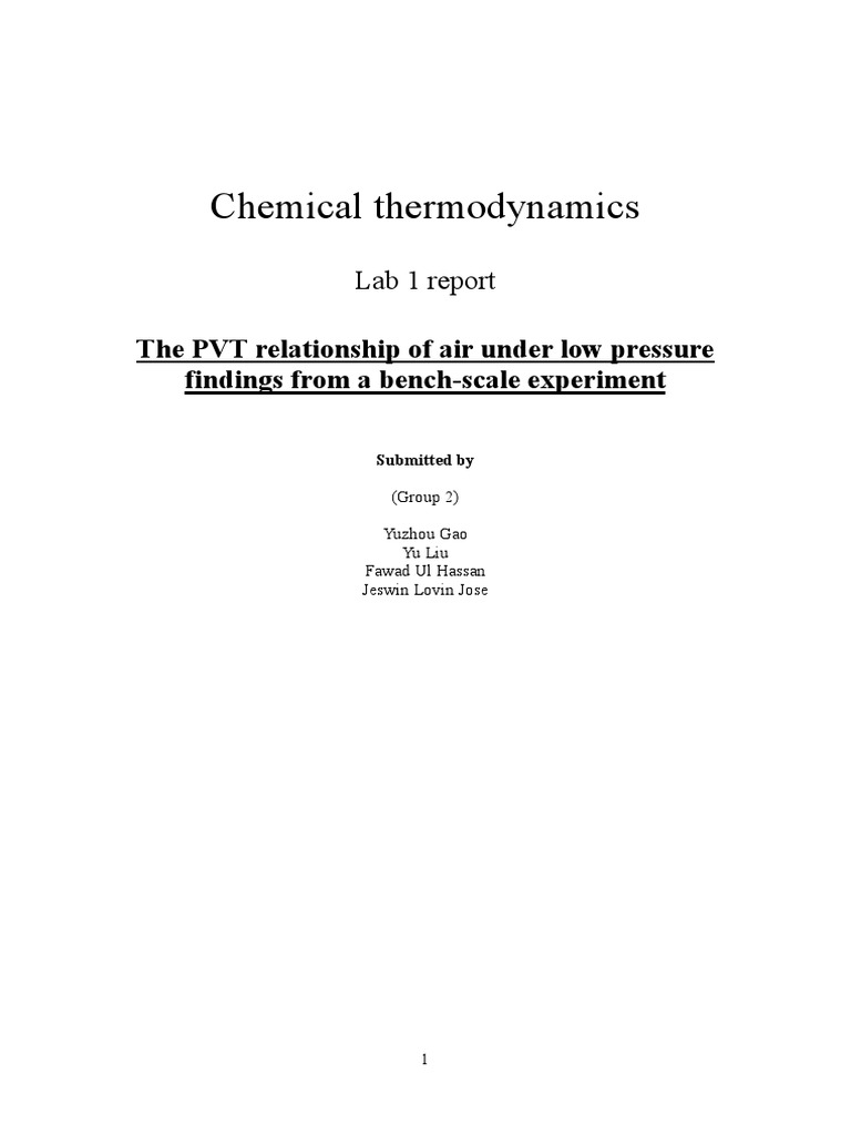 Chemical Thermodynamics Lab 1 Report | PDF | Gases | Temperature