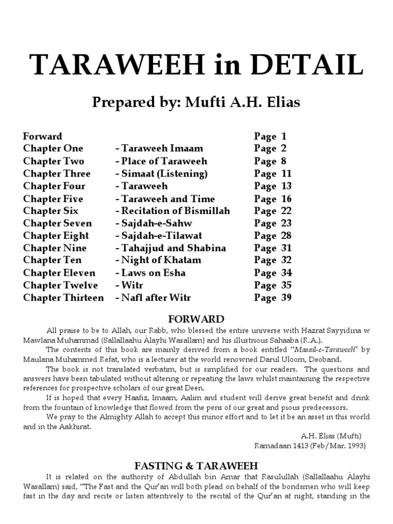 Taraweeh in Detail | PDF | Takbir | Quran