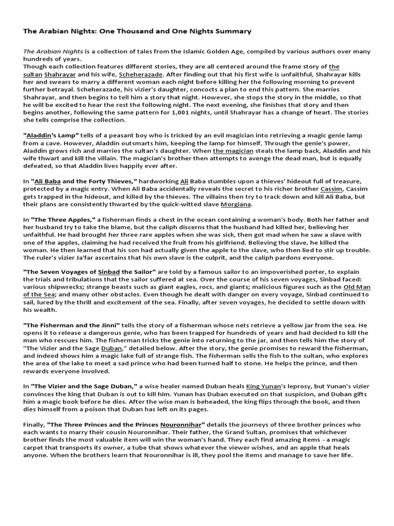 The Arabian Nights: One Thousand and One Nights Summary | PDF | One ...
