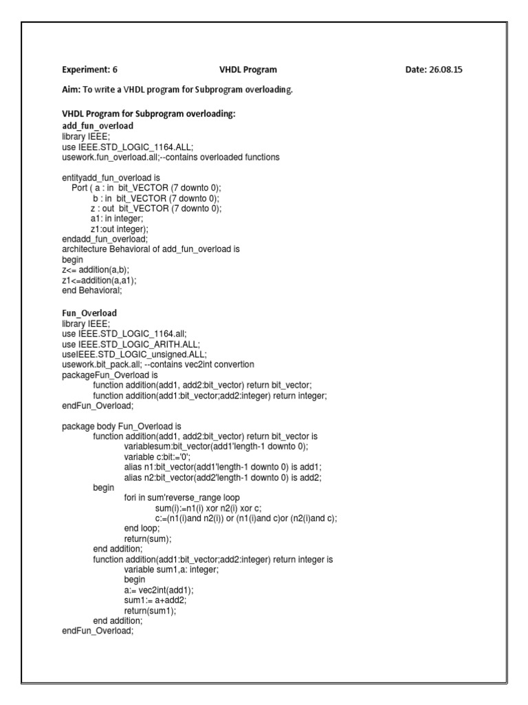 Experiment6 VHDL | PDF | Subroutine | Software Engineering