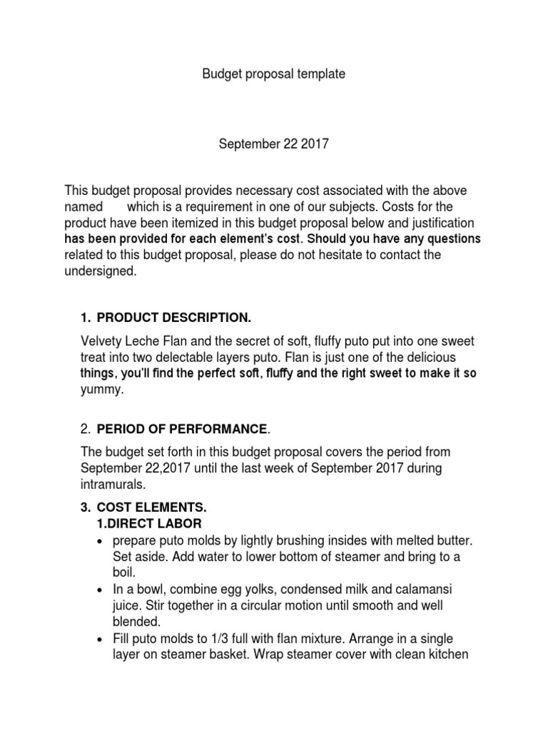 ENTREP - Budget Proposal Template | PDF | Foods | Food And Drink ...