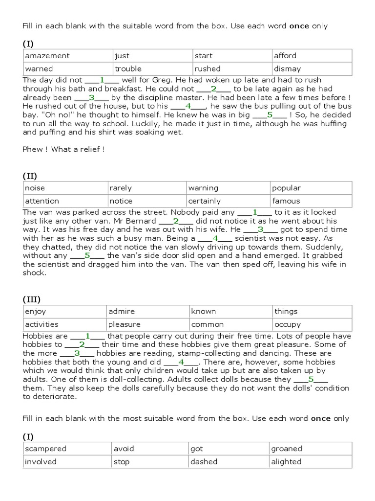 Fill in Each Blank With the Suitable Word From the Box | Dough | Foods