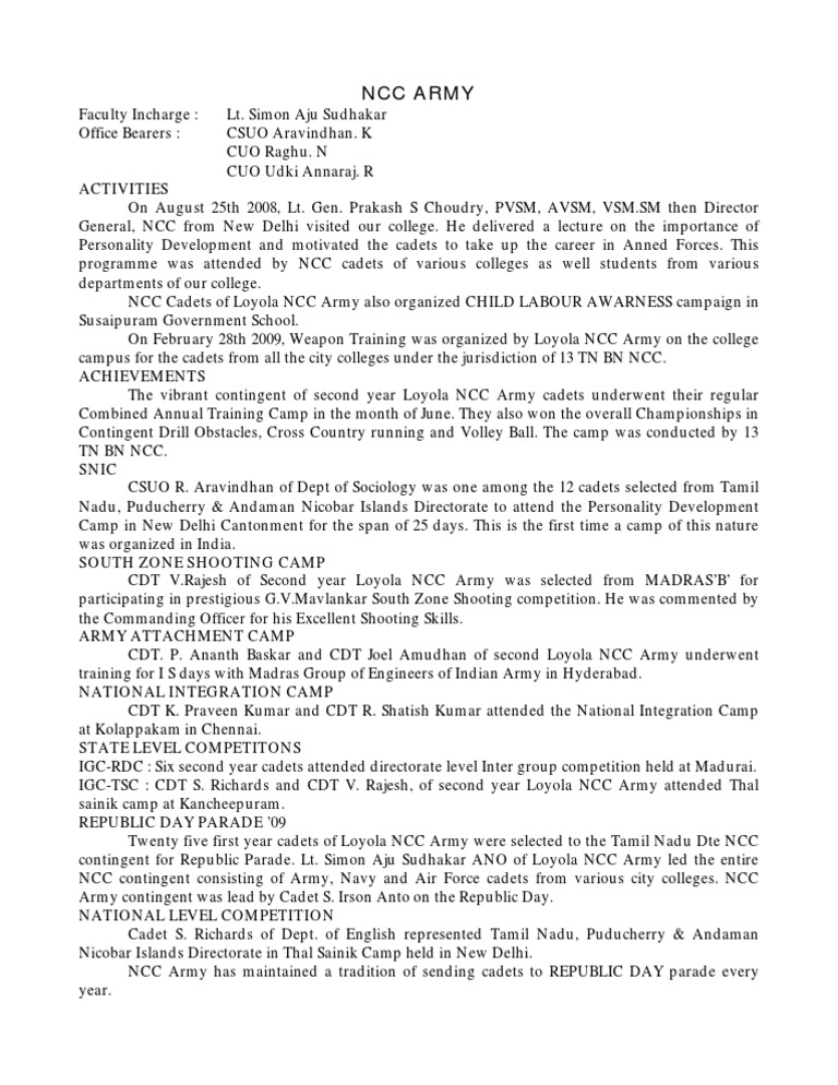 NCC Army | PDF | Military Life | Military Education And Training